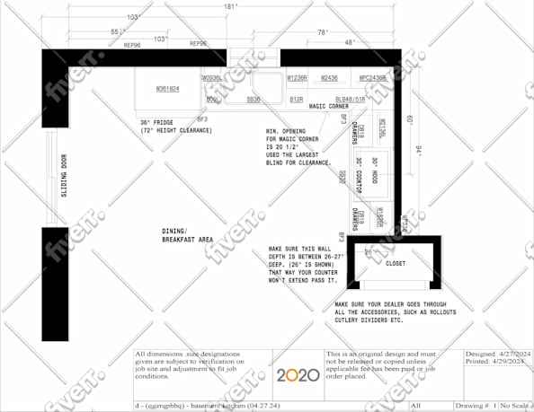 Design your 2d kitchen layout elevations in 2020 design by Angeljustdesign | Fiverr